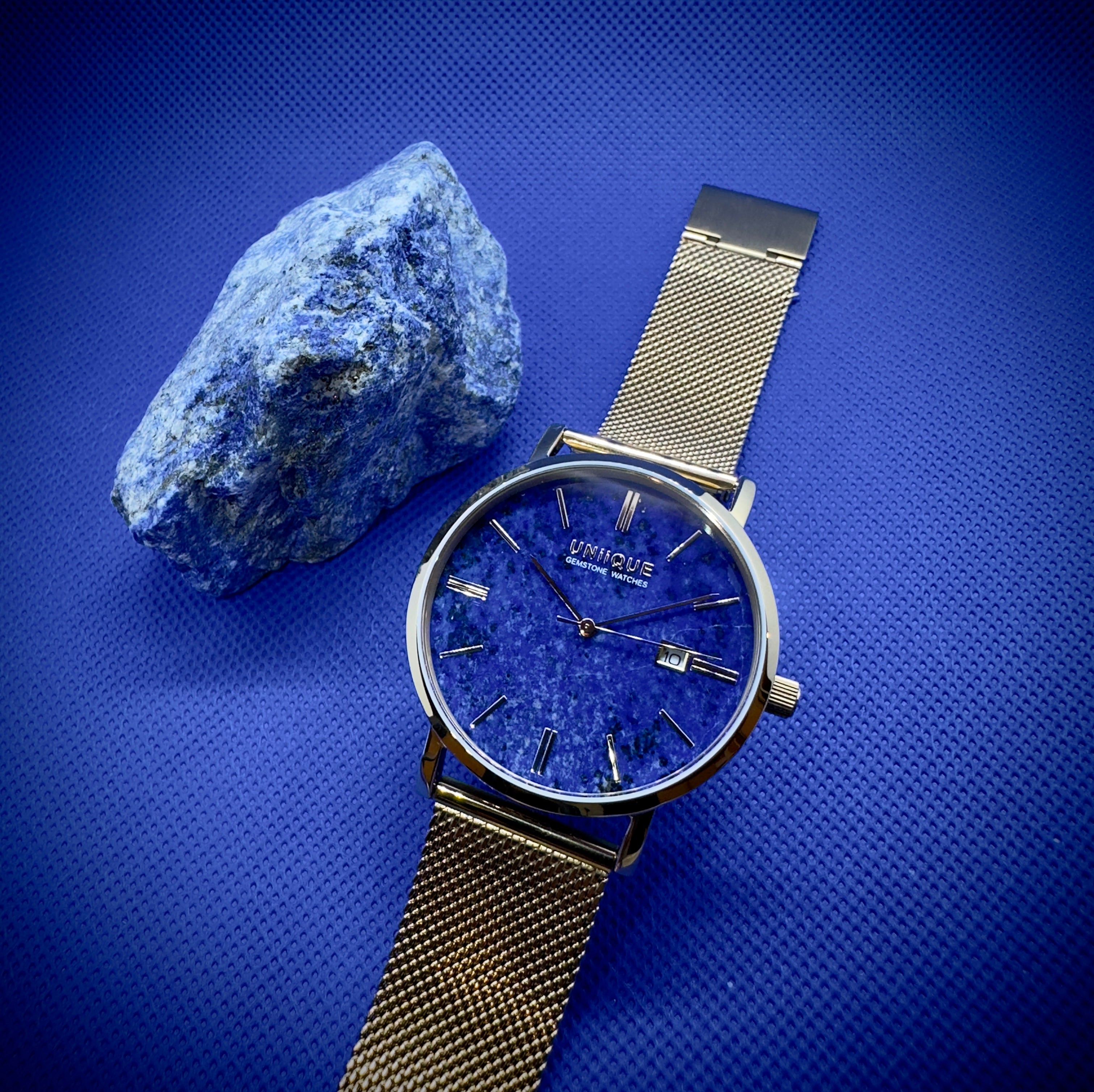 Lapis Lazuli Gemstone Watch with Gold stainless steel watchband ...